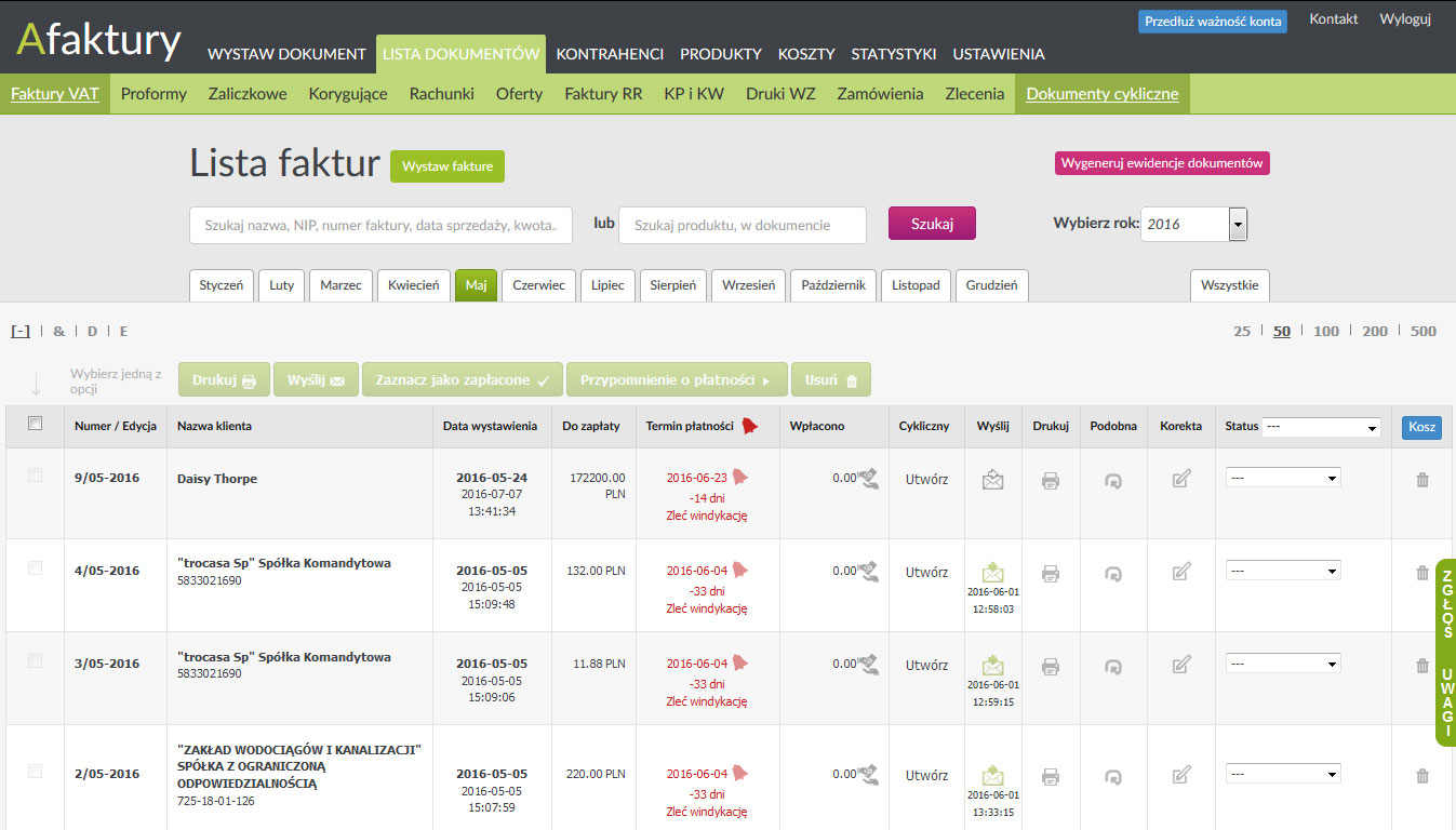 Program do faktur i dokumentów online, efaktury PDF wzór faktury online